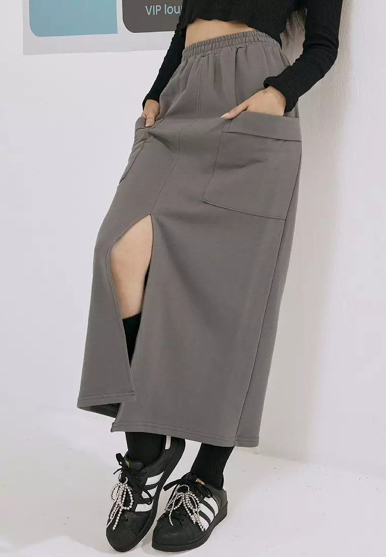 Buy OBSTYLE Casual Front Slit Pocket Elastic Waist Maxi Skirt [CA2991 ...