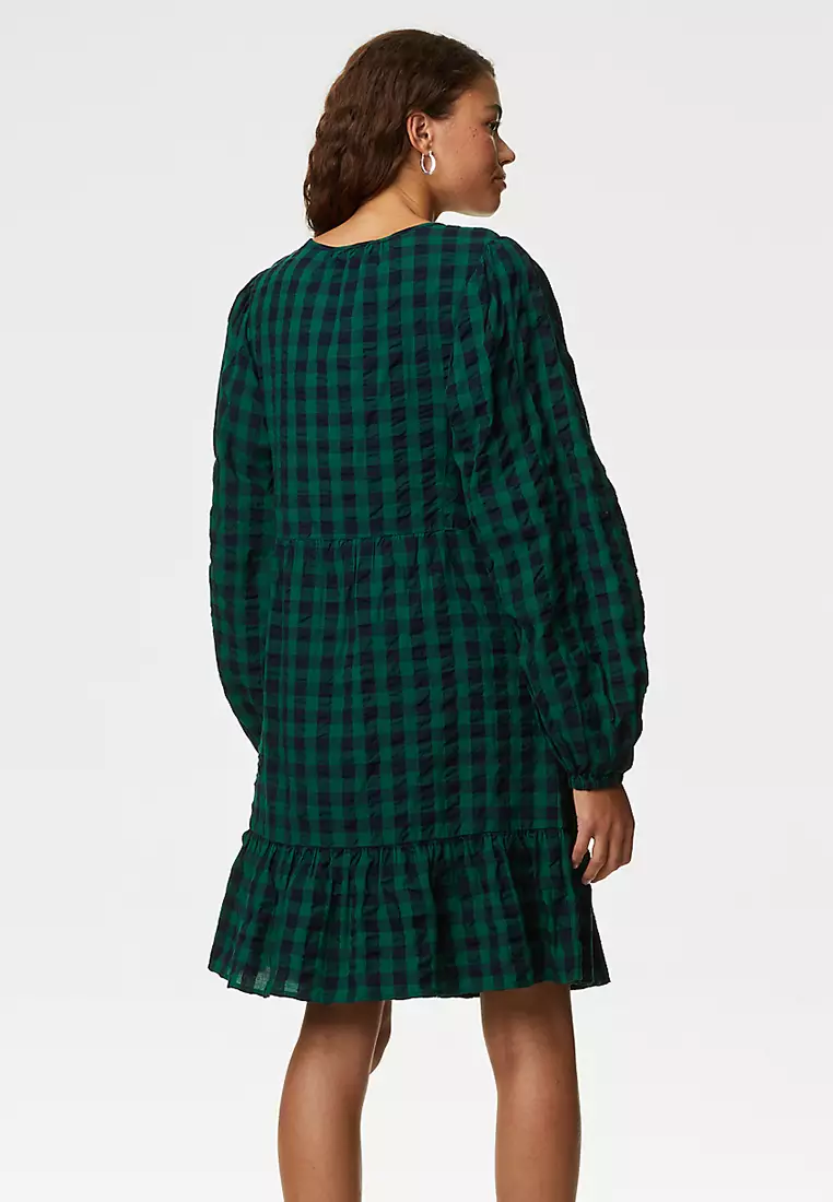 Jual Marks & Spencer Pure Cotton Checked Knee Length Tiered Dress ...