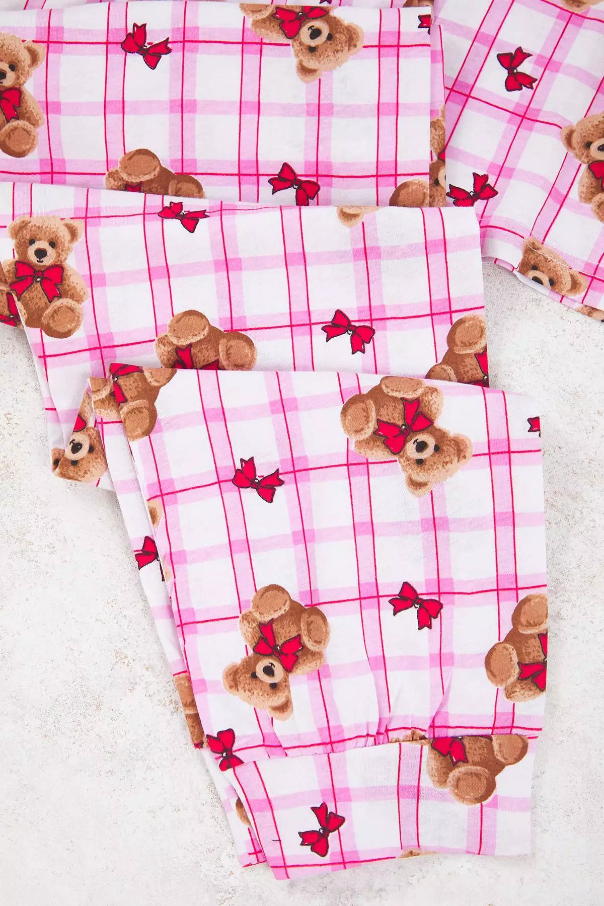 Buy Trendyol Pink Plaid & Teddy Bear Patterned Knitted Pajama Set ...