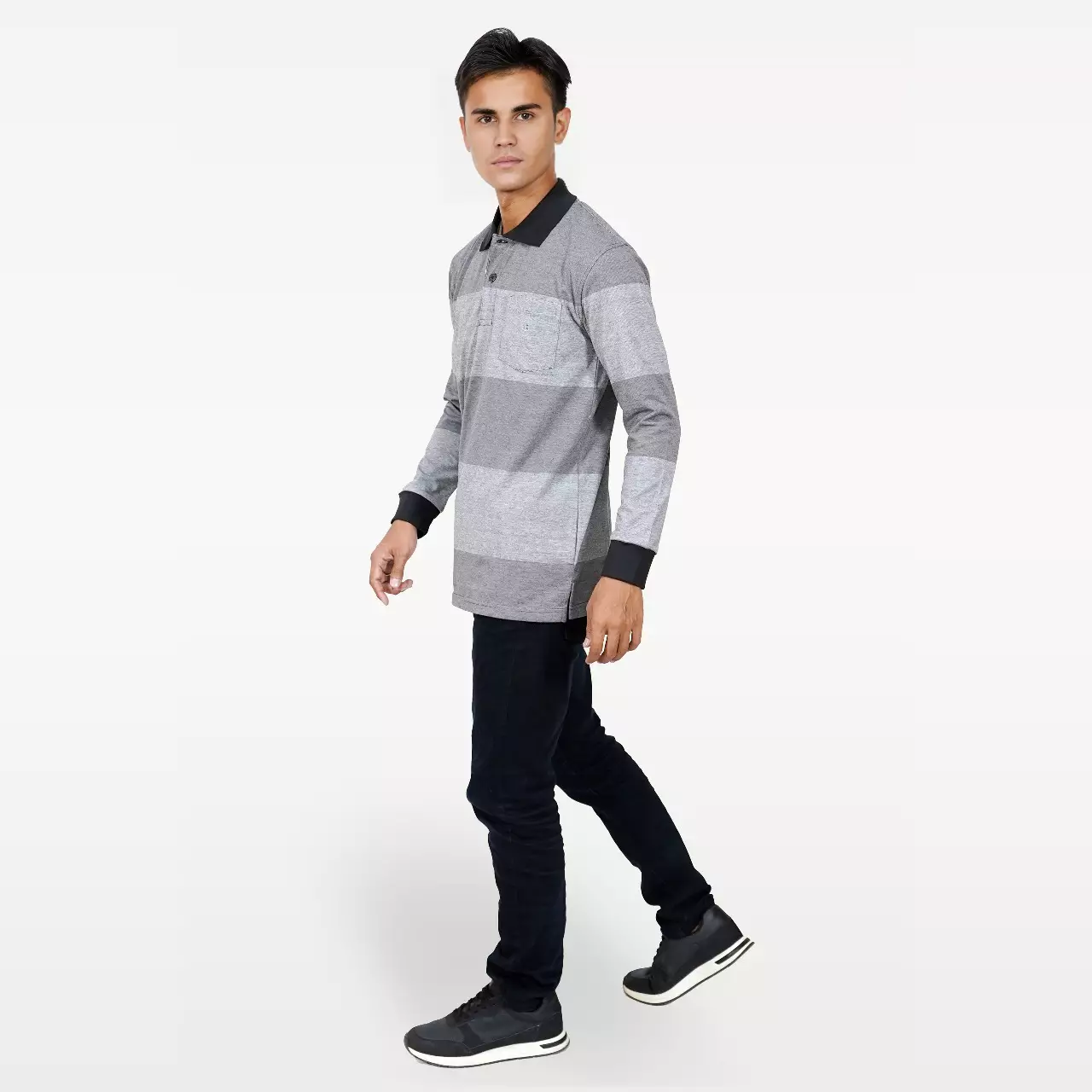 Jual Hassenda Dev Baverre Kaos Polo Salur Lengan Panjang VPB20014ABU Hitam Original 2025 ...