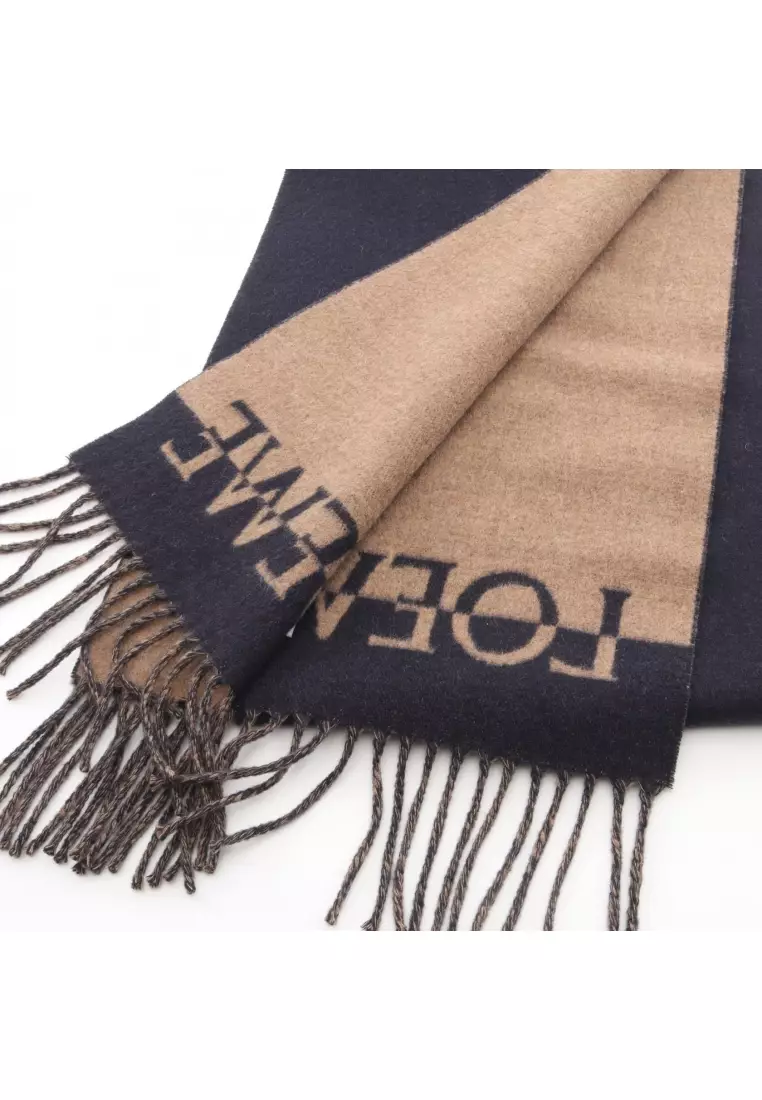 Buy Loewe Pre-Loved LOEWE logo Scarf wool cashmere Dark navy Brown 2026 ...