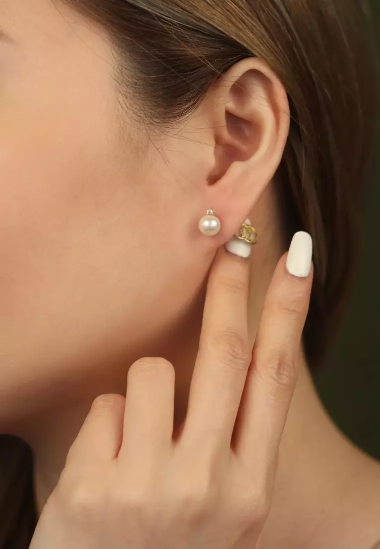 Buy Foundry Diamond Pearl Studs 14k Gold 2026 Online | ZALORA Philippines