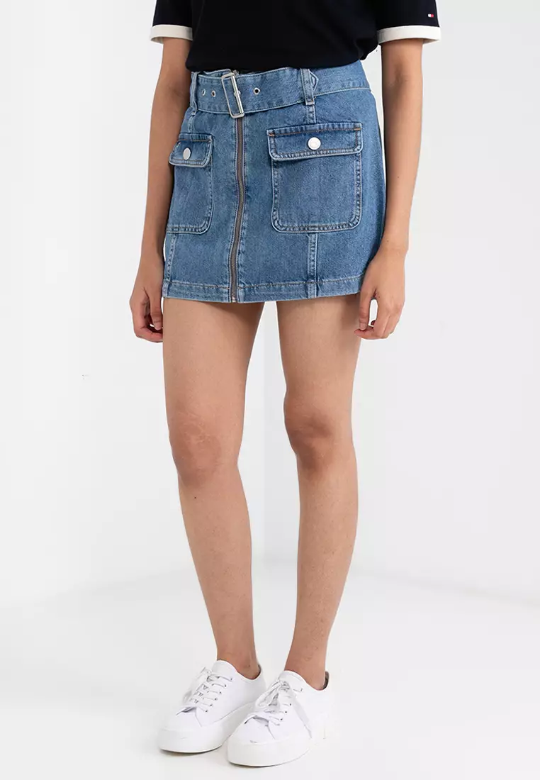 Buy Tommy Hilfiger Denim Belted Zip-Thru A-Line Mini Skirt - Tommy ...