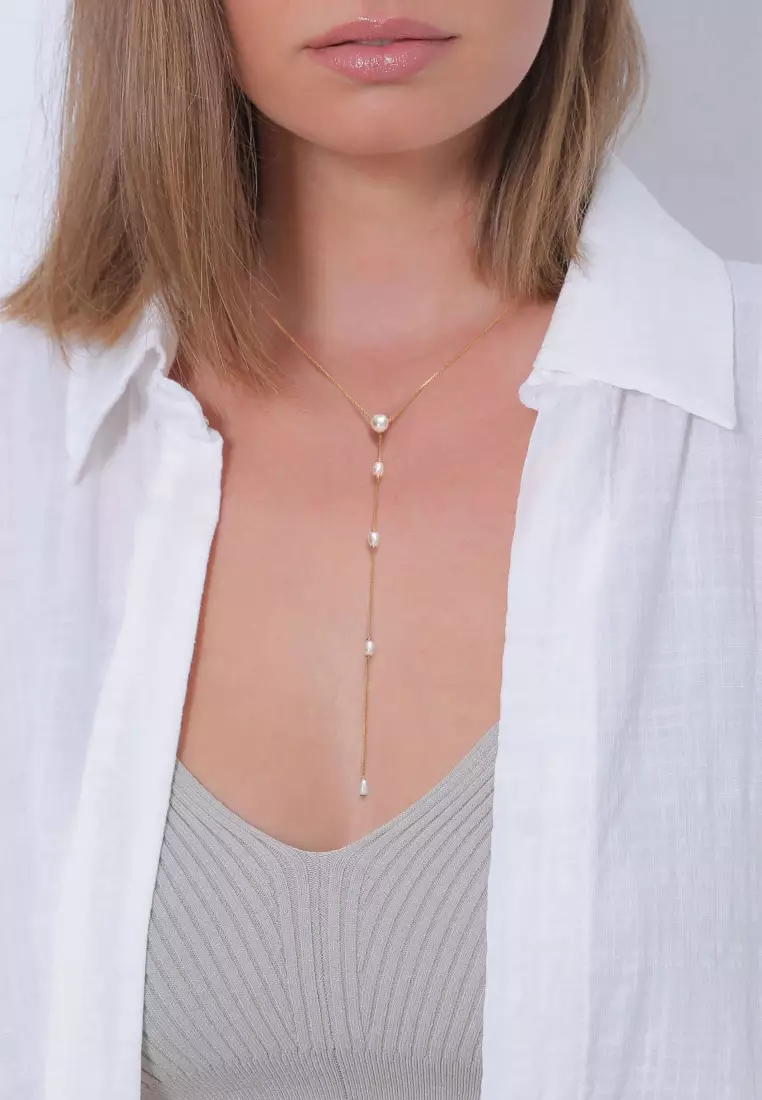 Buy ELLI GERMANY Pearl Drop Y-Necklace – Gold-Plated Silver 2026 Online ...
