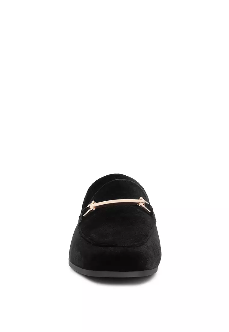 Buy London Rag Black Horsebit Embellished Velvet Loafers 2025 Online ...