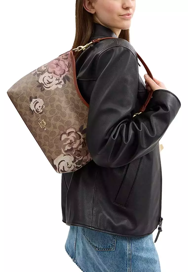 Buy Coach Laurel Shoulder Bag In Signature Canvas With Rose Print Tan Multi CY729 2025 Online ...