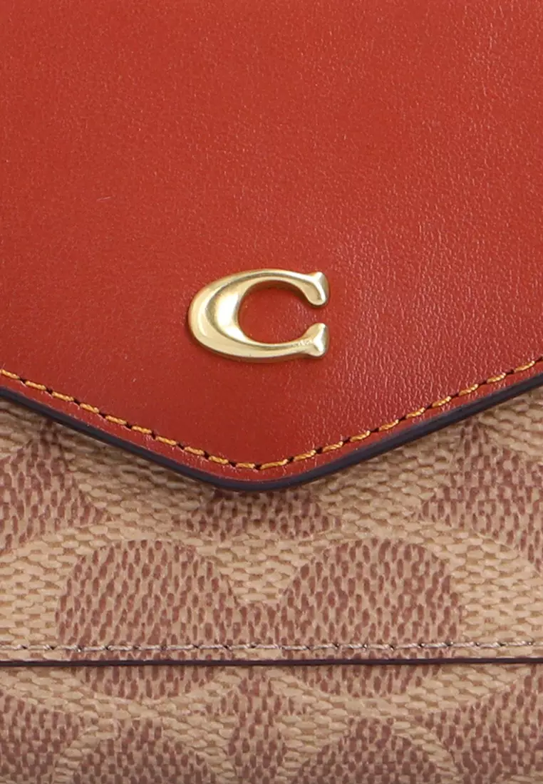 Buy Coach Wyn Small Wallet In Colorblock Signature Canvas - Tan/Rust ...