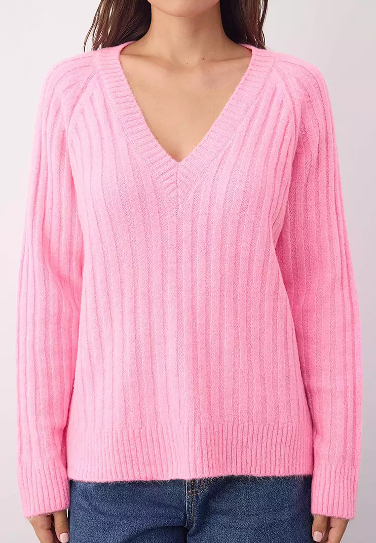 Buy Trendyol Wardrobe Essentials Pink Soft Textured Ribbed Knit Sweater ...