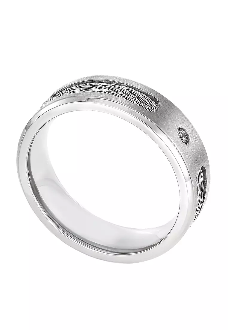 HABIB HABIB Flush Round Diamond Straight Band Men's Ring in Titanium ...