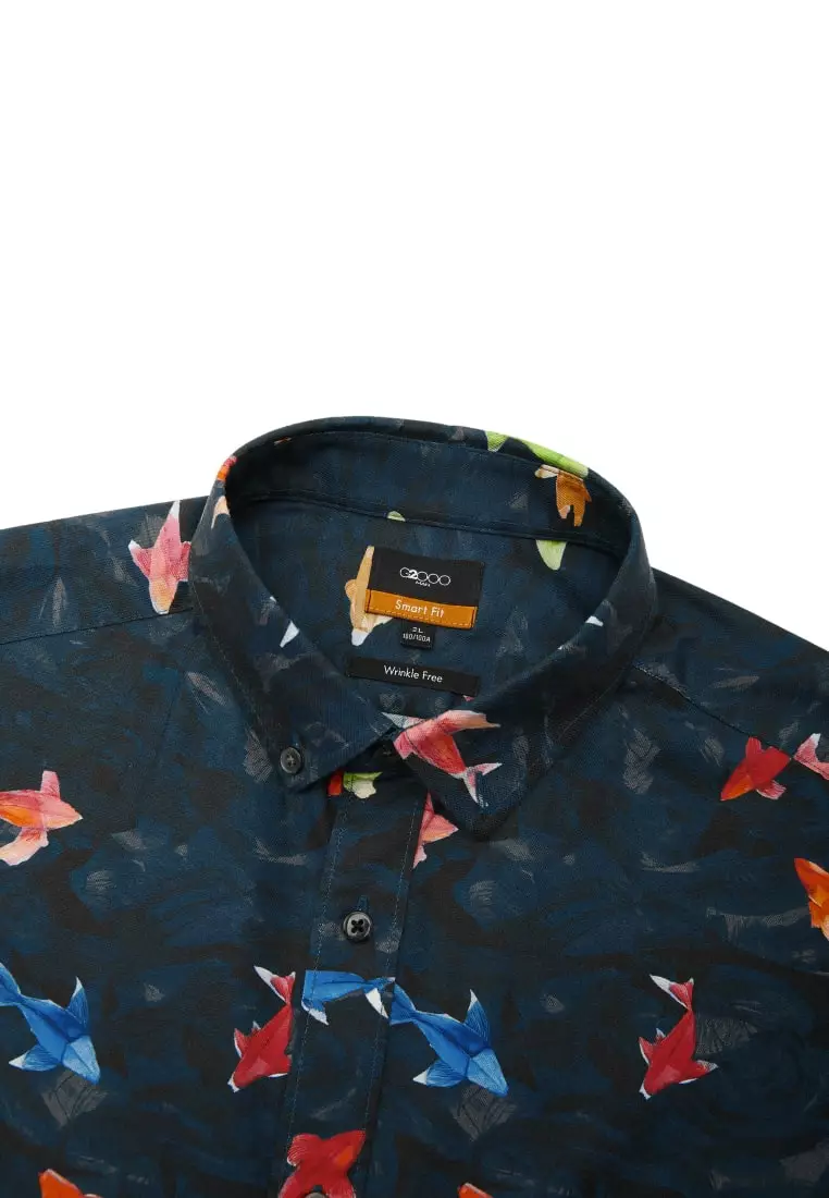 Buy G2000 G2000 Wrinkle Free Oxford Koi Printed Smart Fit Short Sleeve ...