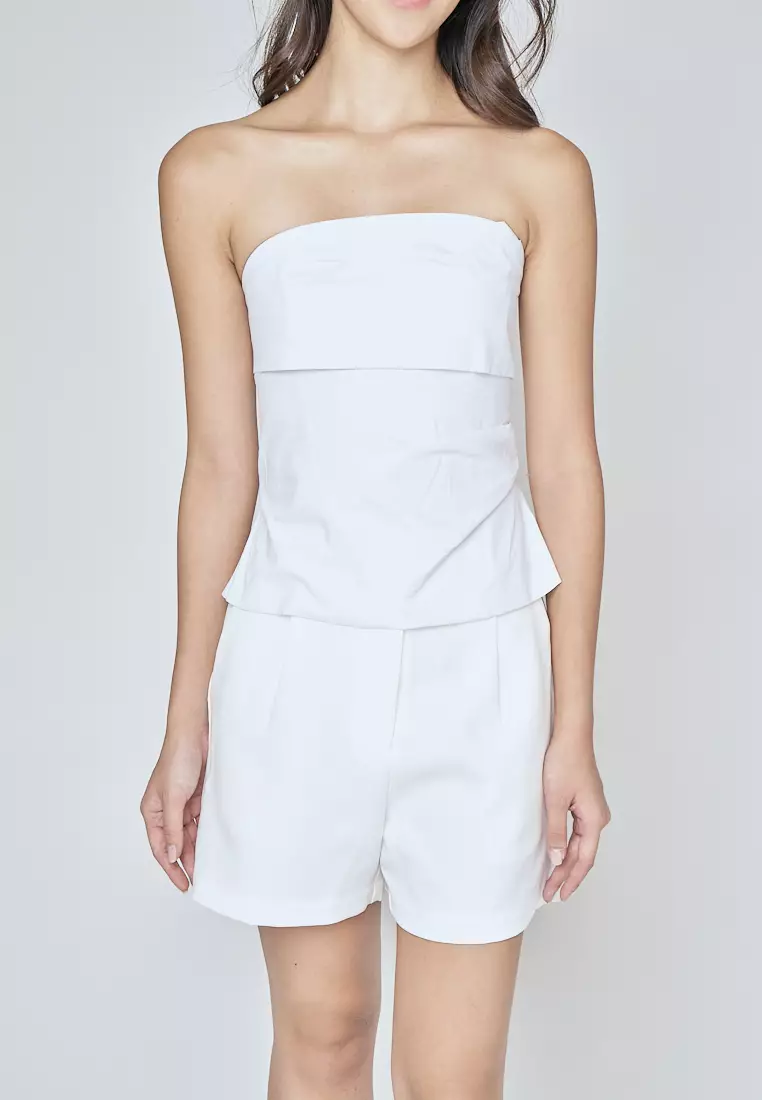 Buy Love, Ara Nissa White Folder Neckline Side Pleat Zipper Back Tube ...