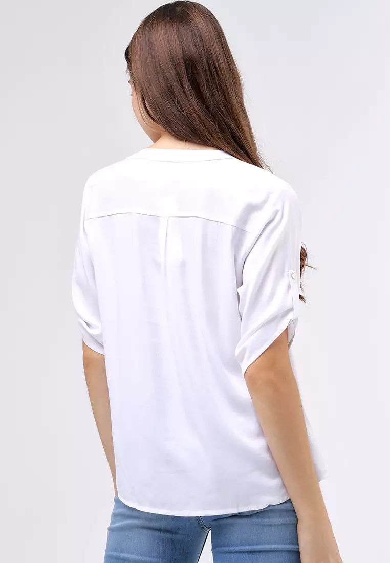 Buy Freego Ladies Woven Plain S.Twill Rayon 3/4 Blouse 2025 Online ...