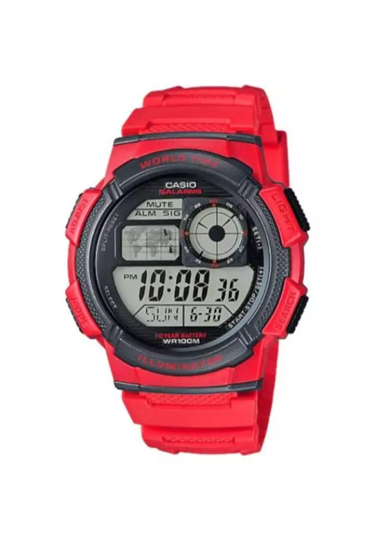 Buy Casio Men's Digital Watch AE-1000W-4AV Red Resin Band Men Sports Watch Online | ZALORA Malaysia