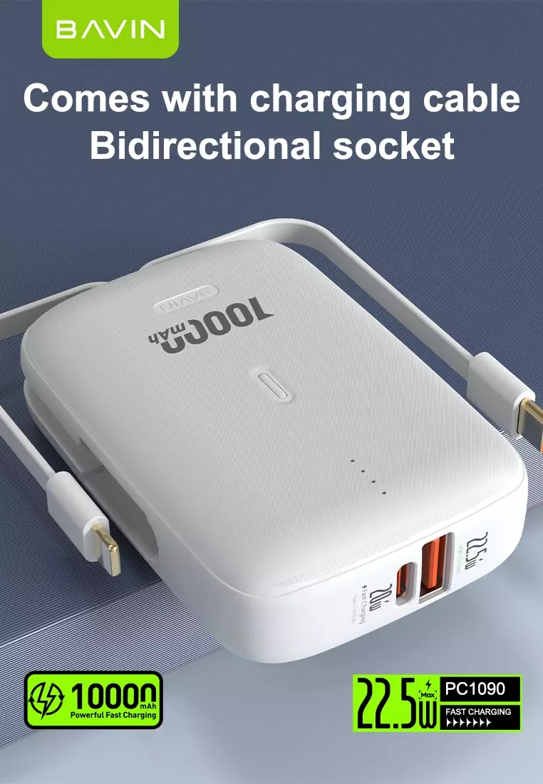 Buy BAVIN PC1090 10000mAh Mini Powerbank 22.5W USB + 20W USB-C In & Out w/ Bidirectional ...