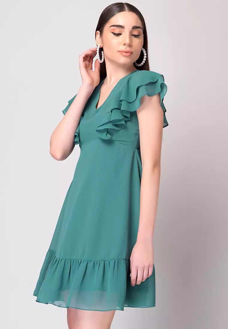 Buy FabAlley Green Ruffled Mini Dress 2025 Online | ZALORA