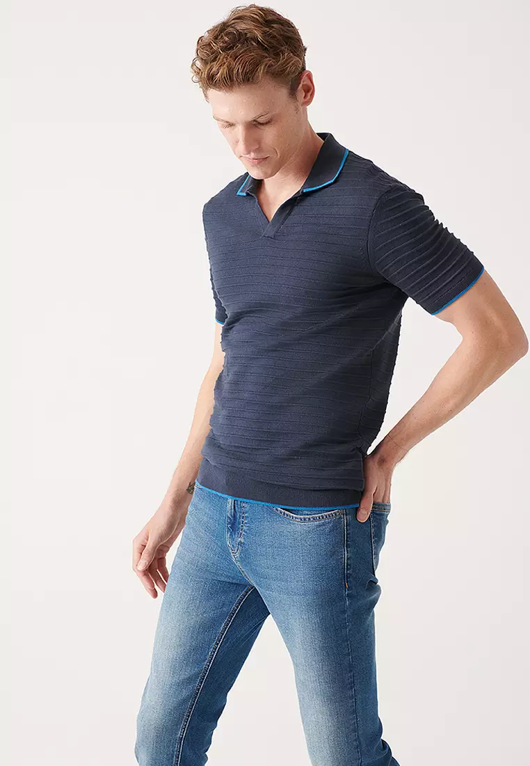 Buy Avva Polo Neck Knitted Detailed Ribbed Regular Fit Knitwear Shirt ...