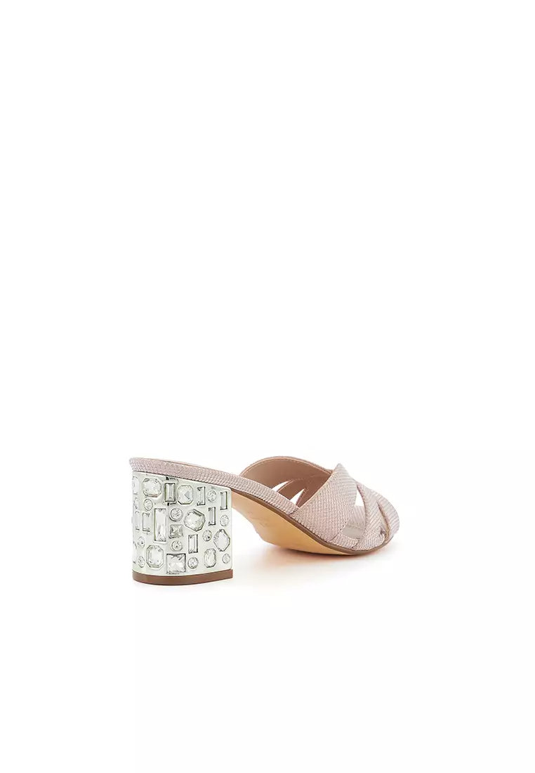 Buy Dune London Mirrored Embellished Block Heel Sandals Rose Gold 2025 ...
