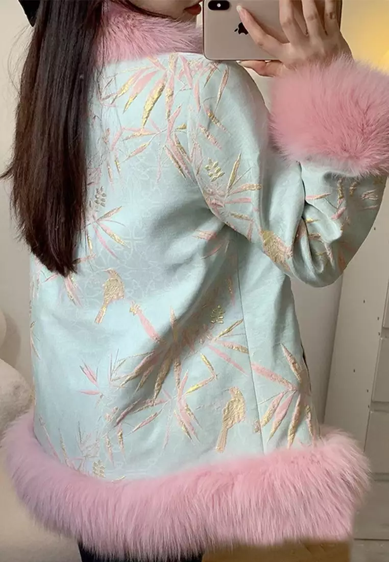 Buy Sunnydaysweety Palace style fox fur down jacket plate button ...