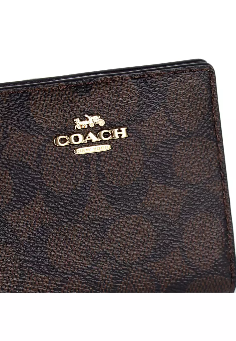Buy Coach Snap Wallet In Signature Canvas - Walnut/Black 2026 Online ...