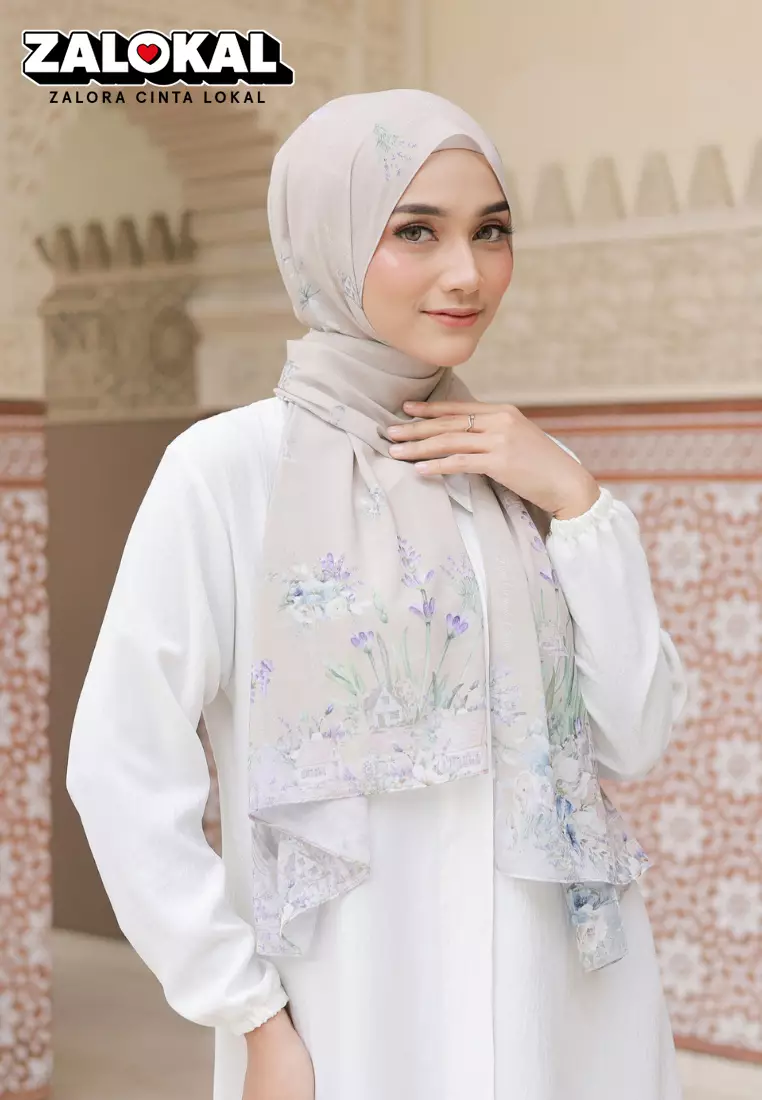 Jual Hijab Wanita Cantik.com Pashmina Lavender Series Hijab Printing Premium Motif Bunga Bahan ...