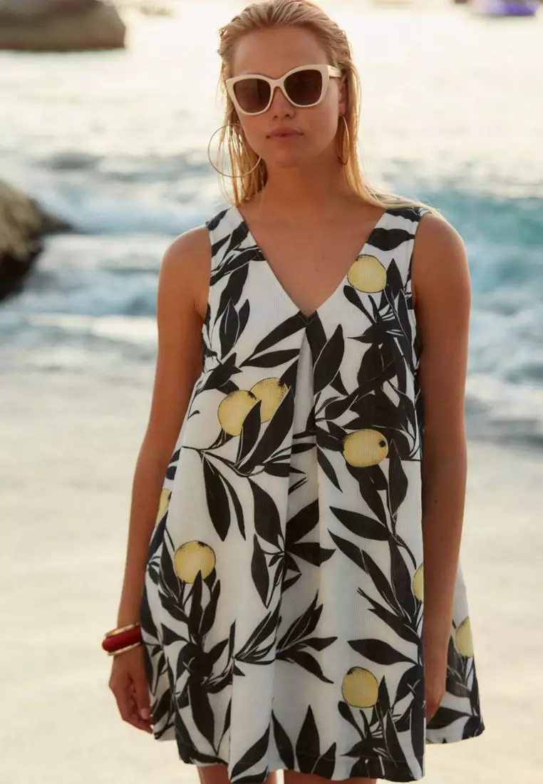 Buy NEXT Linen Blend V-Neck Mini Dress Online | ZALORA Malaysia