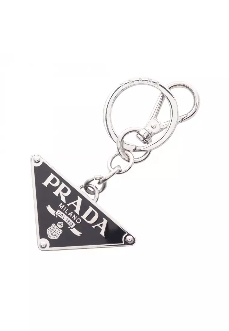 Buy Prada Pre-Loved Prada triangle logo key ring key ring Silver black ...