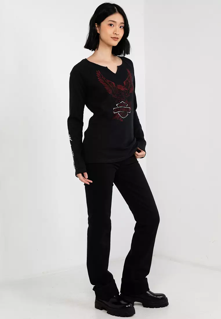 Buy Harley-Davidson Flying Eagle Long Sleeves Thermal Knit Tee Online | ZALORA Malaysia
