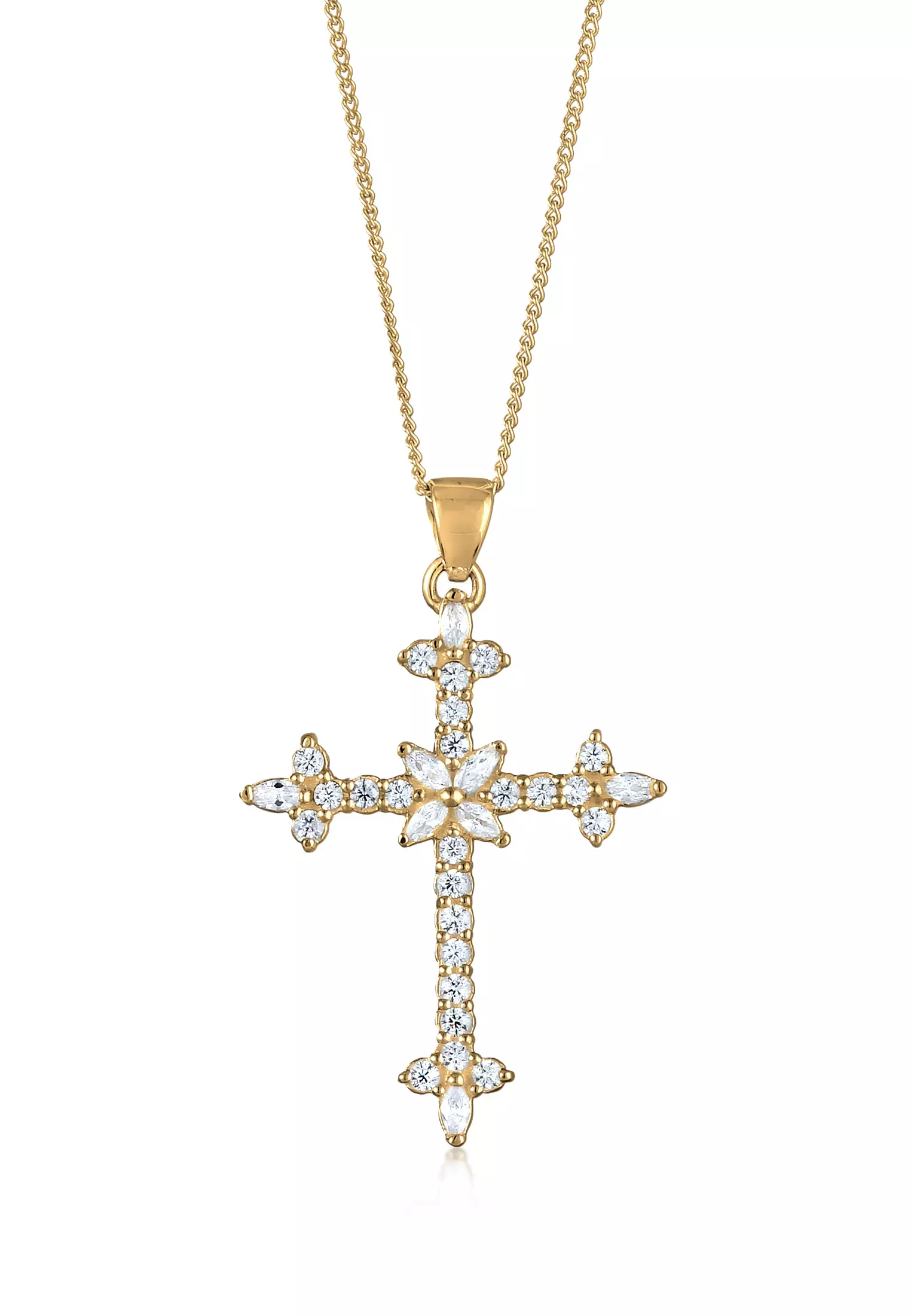 Buy ELLI GERMANY Ornate Crystal Cross Necklace – Gold-Plated Silver ...