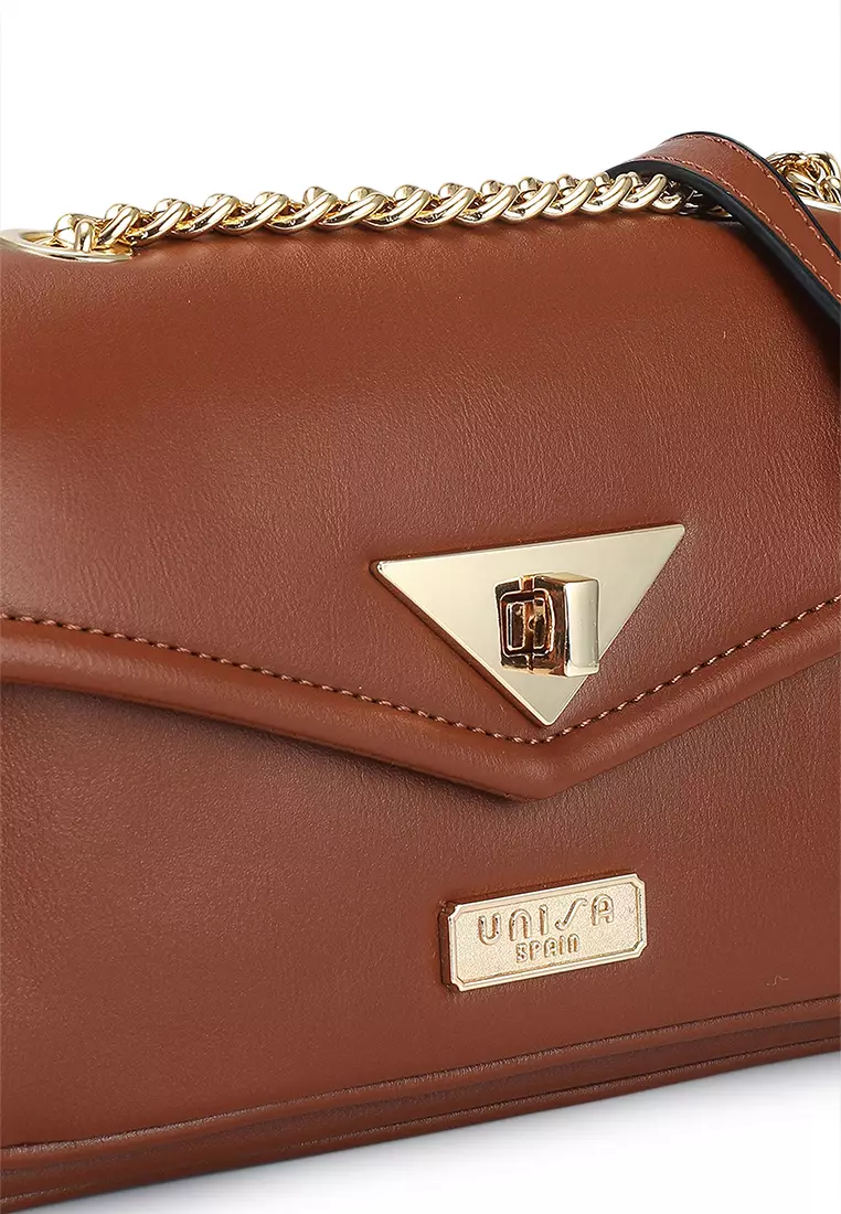 Jual Unisa Faux Leather Sling Bag With Metal Chain Original 2024 ...
