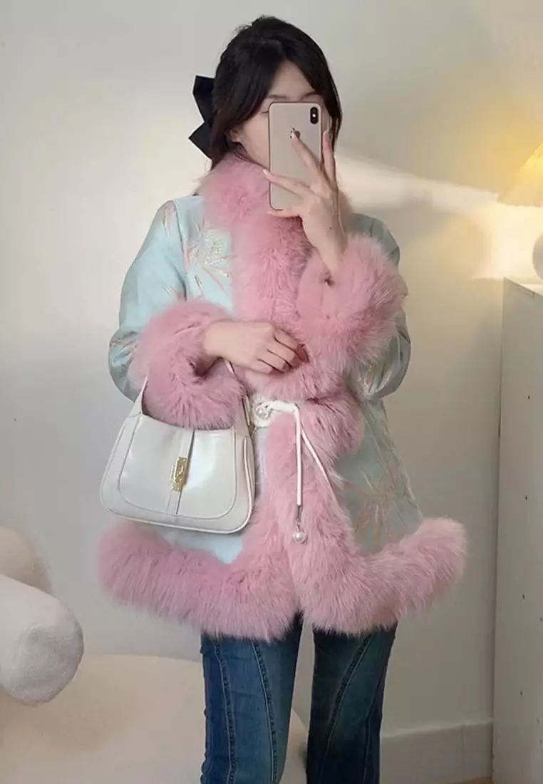 Buy Sunnydaysweety Palace style fox fur down jacket plate button ...