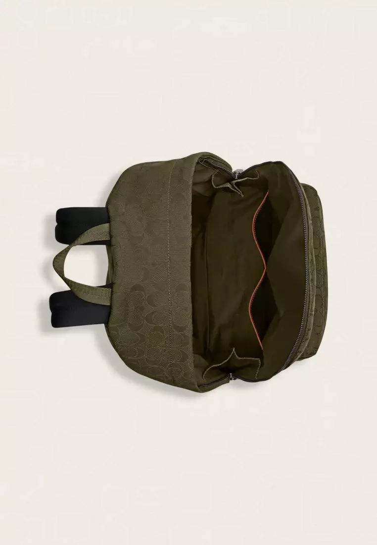 Jual Coach Coach Hall Backpack In Signature Jacquard Olive Drab ...