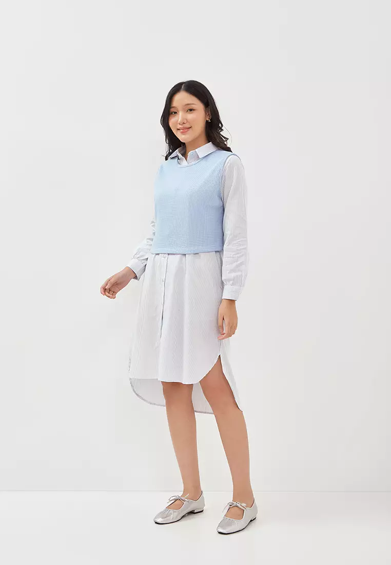 Jual Graphis GRAPHIS Striped Shirt Dress With Outer Vest Original 2025 ...