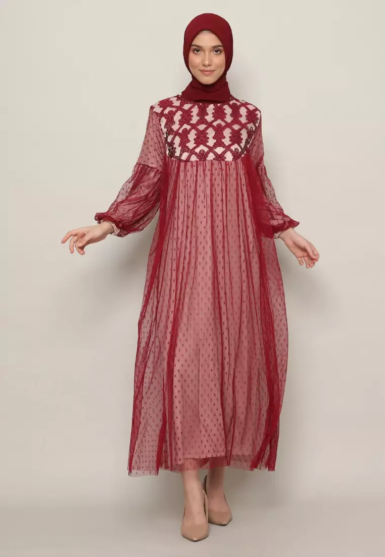 Jual FAME Gamis Wanita Leher Bulat Maroon - 9911167 Original 2025 ...