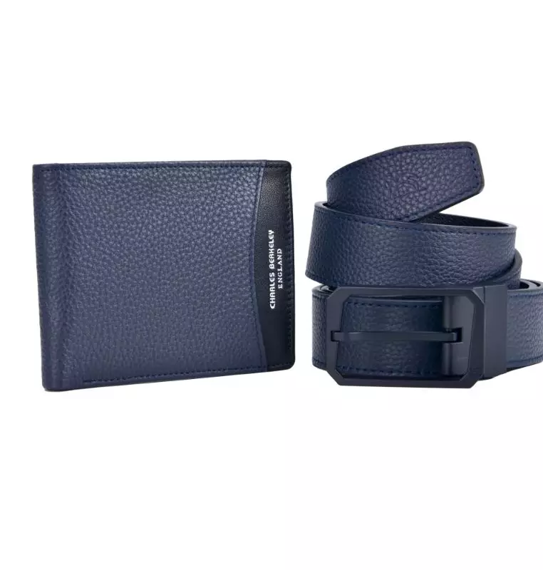 Buy Charles Berkeley Tumbled Leather Wallet & Matte Black Buckle Belt ...