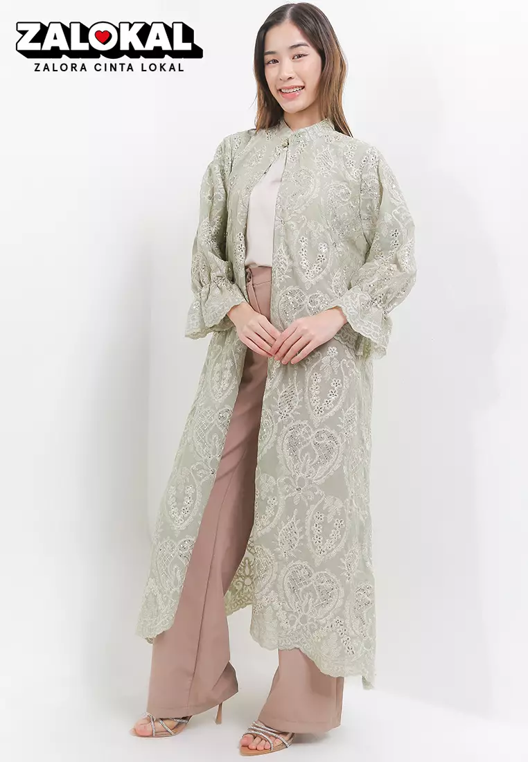 Jual Chic Simple Mandarin Collar Seq Full Emb Chiffon Outer Original ...