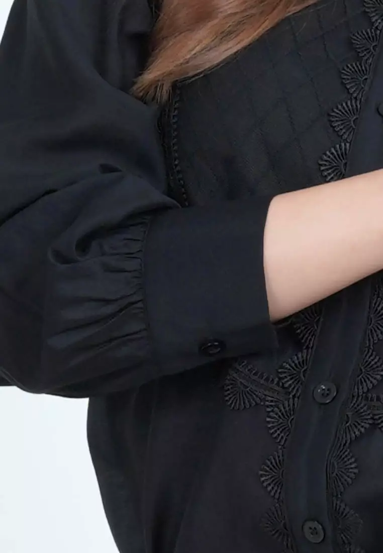 Buy Nicole Exclusives Long Sleeves Collared Shirt with Lace Trimming ...