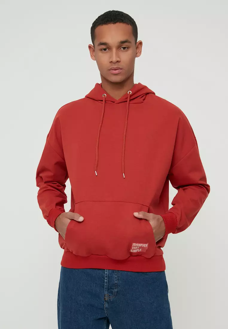 Jual Trendyol Label Applique Cotton Hooded Sweatshirt Original 2024 ...