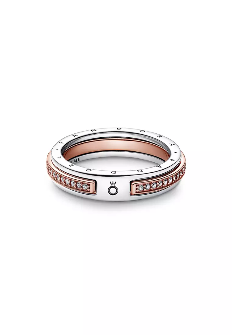 Buy PANDORA Pandora Signature 14k Rose Gold Plated Two-tone Logo & Pavé ...
