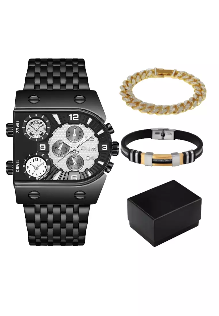 Buy OPCHIC Men's Multi-time Zone Large Dial Luminous Quartz Steel Band ...