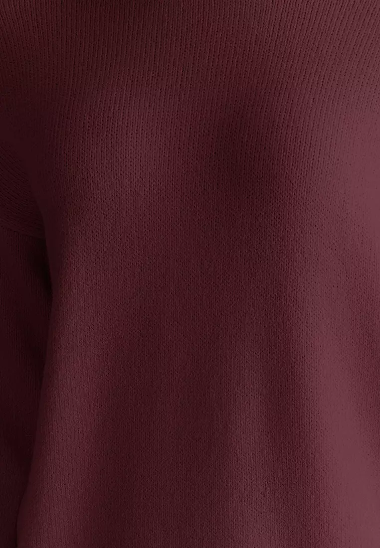 Jual Trendyol Burgundy Wide Fit Soft Textured Knitwear Sweater Original ...