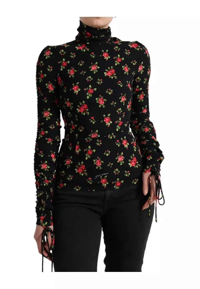 Buy Dolce & Gabbana Floral Print Turtle Neck Blouse Top 2025 Online ...