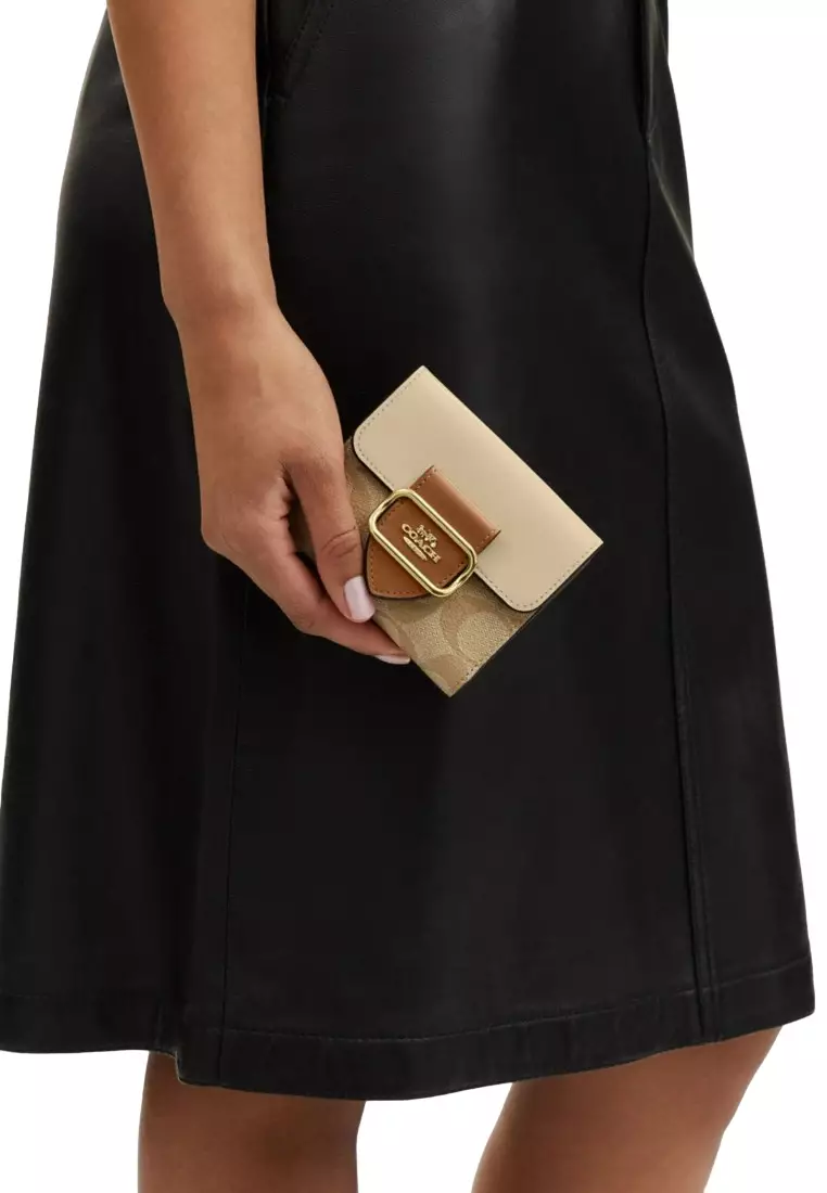 Buy COACH Small Morgan Wallet In Blocked Signature Canvas - Light Brown ...