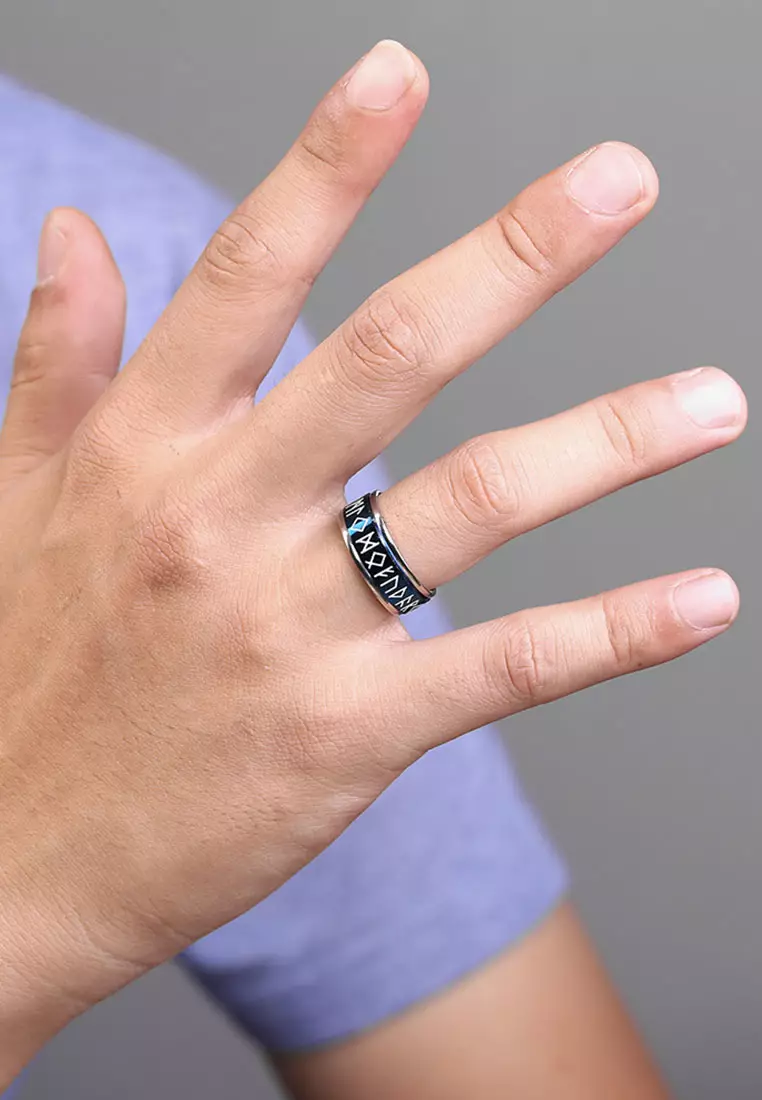 Buy HAPPY FRIDAYS Rotatable Design Runes Luminous Titanium Steel Ring ...
