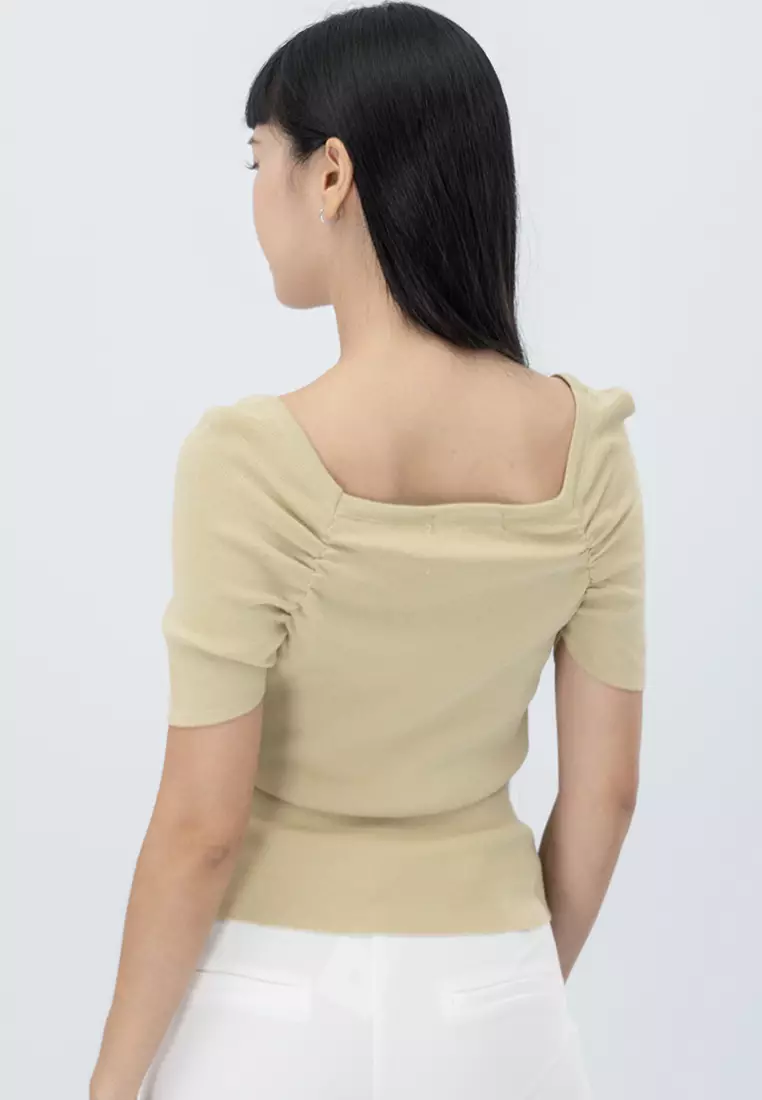 Buy Plain B. Plain B. Knitted Square Neckline Stretchable Short Sleeve ...