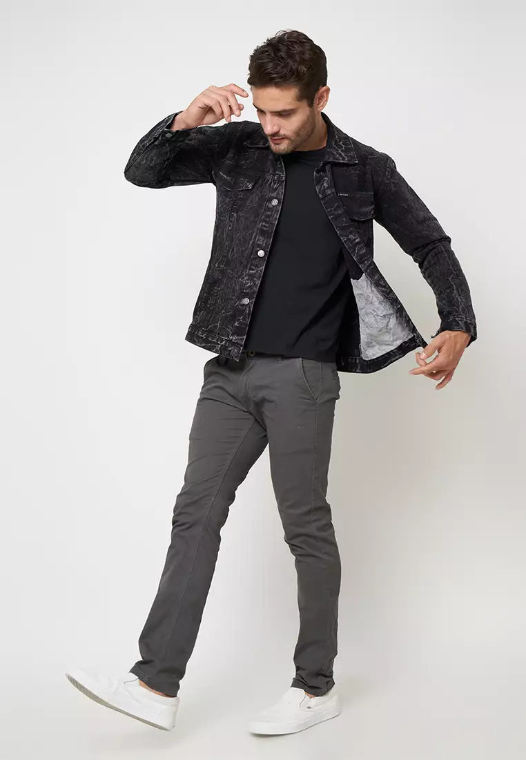 Jual Emoline Sandwash Black Ripped Denim Jacket Men - Jaket Jeans Sobek ...