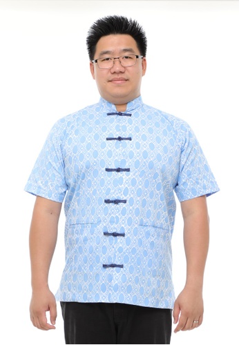 AYAYU Men Samfu Traditional Soft Cotton Batik Shirt - ONGLAI Blue ...