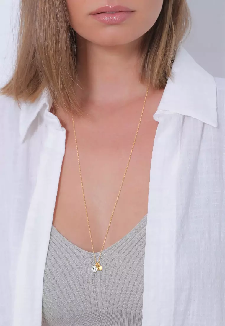 Buy ELLI GERMANY Swarovski® Crystal Heart Duo Necklace – Gold-Plated ...
