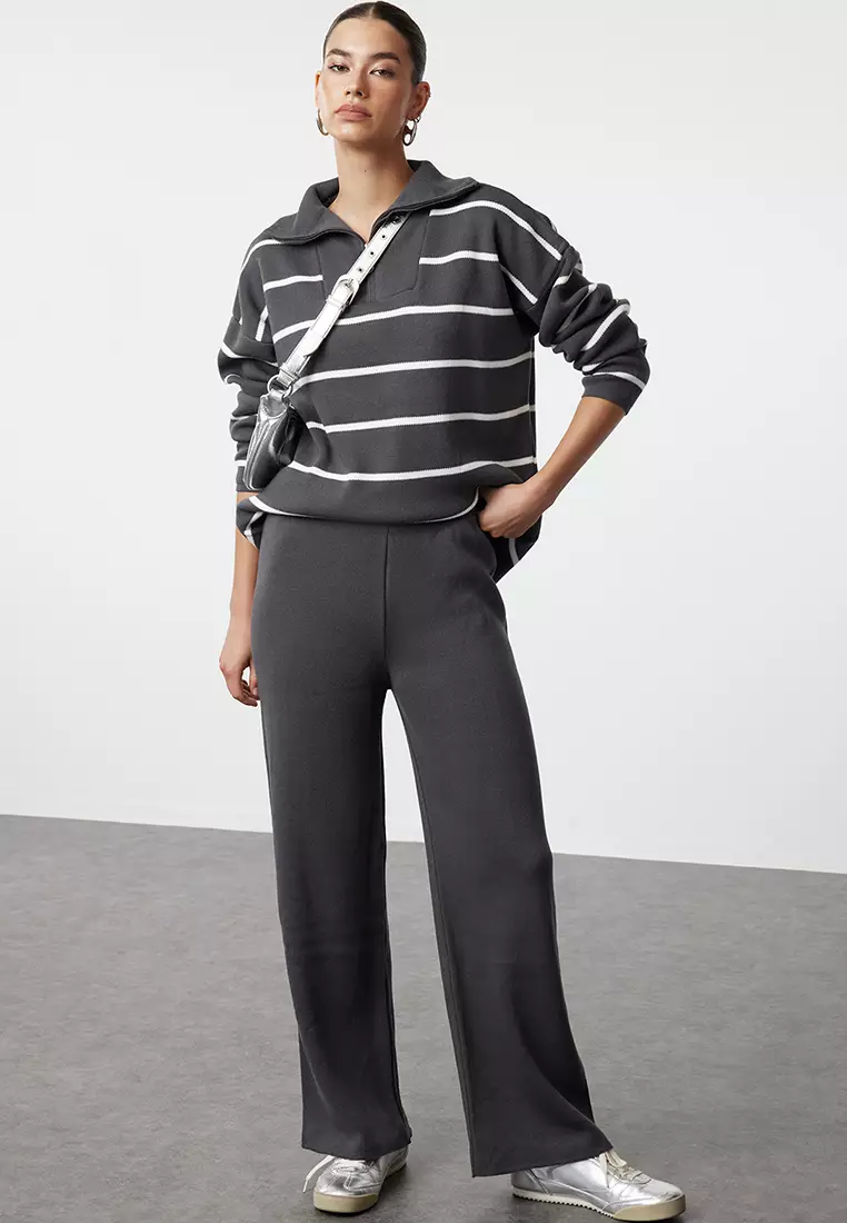 Buy Trendyol Wide Fit Anthracite Knitwear Set Zippered Online | ZALORA ...