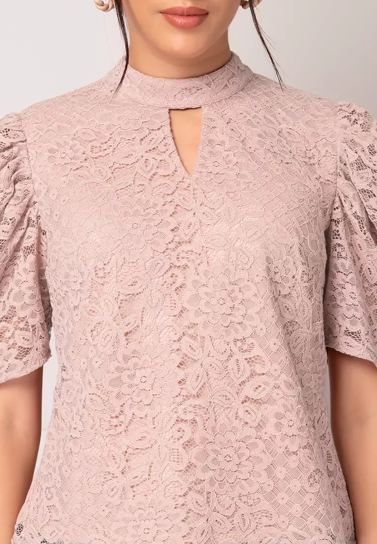 Buy Faballey Light Pink Keyhole Neck Lace Top 2025 Online Zalora