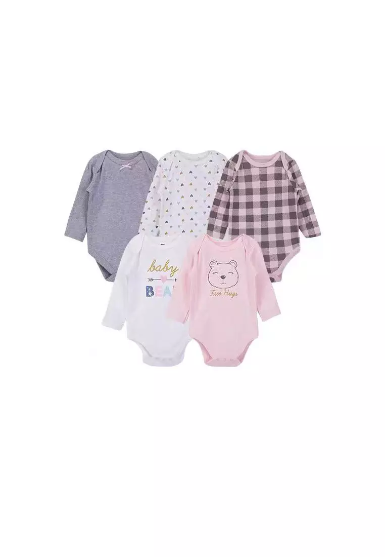 Buy Little Kooma Hudson baby long sleeve bodysuits 5 piece pack girl ...